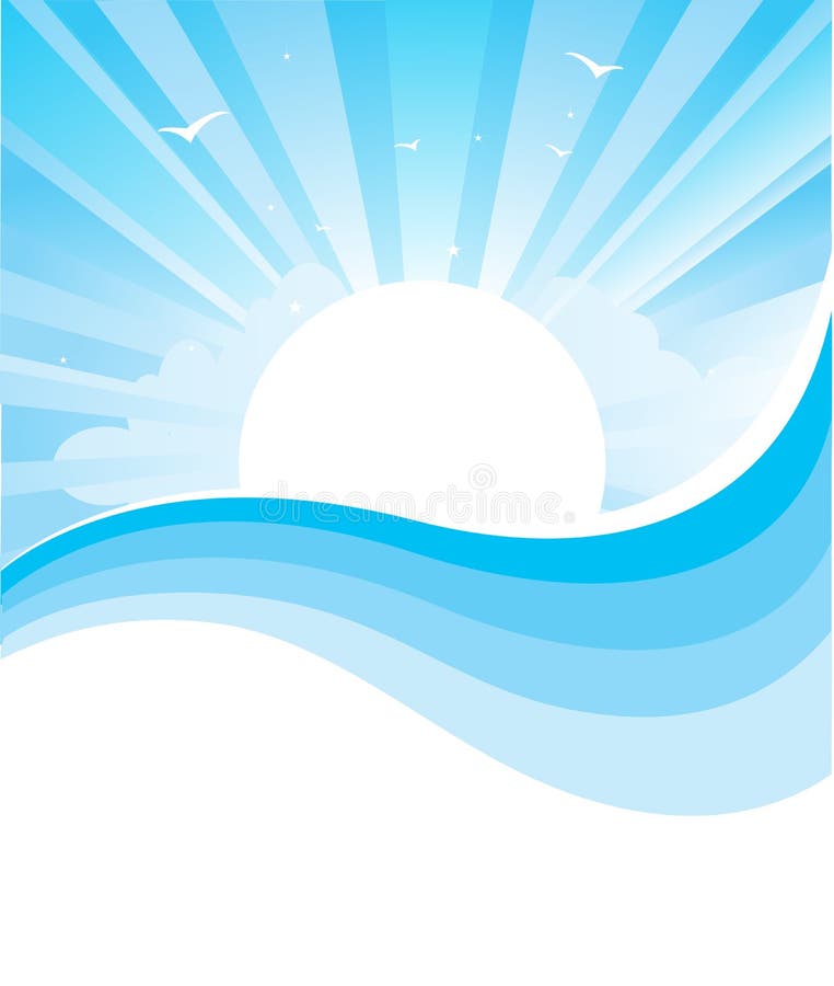 Blue Wave in Ocean Horizon with Sunlight Stock Vector - Illustration of ...