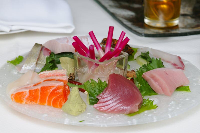 Sashimi on a plate stock image. Image of fish, tuna, wasabi - 7615797