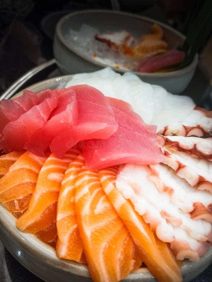 The Sashimi Seafood for Japanese Food Concept Stock Photo - Image of ...