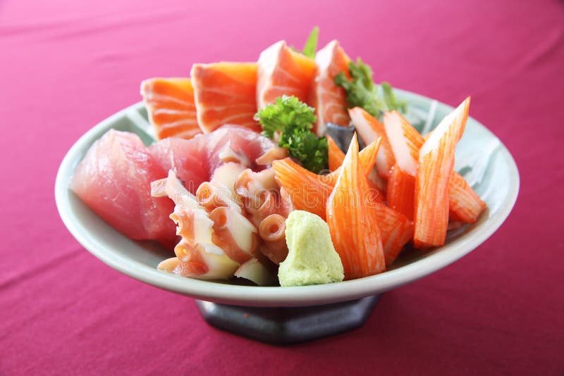 Sashimi set on a bowl stock image. Image of salmon, boat - 136962129