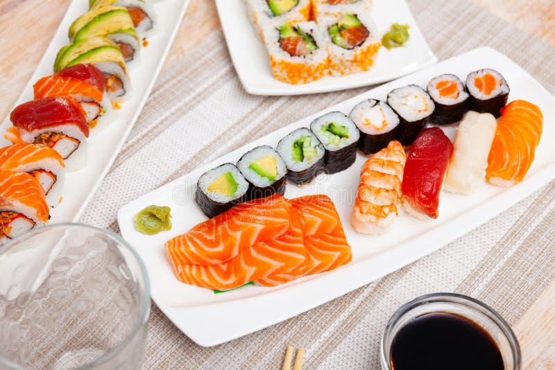 Sashimi and Sushi Combo on Table Stock Photo - Image of dinner ...