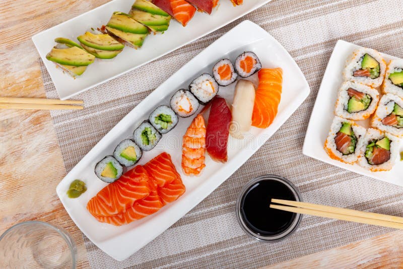 Sashimi and Sushi Combo on Table Stock Photo - Image of dinner, japan ...