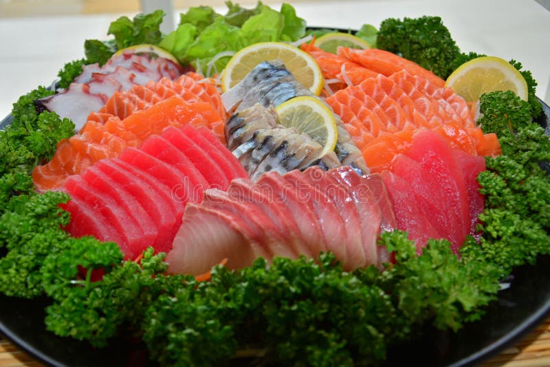 Sashimi Set Include Fresh Fish, Squid And Sea Food Stock Image - Image ...