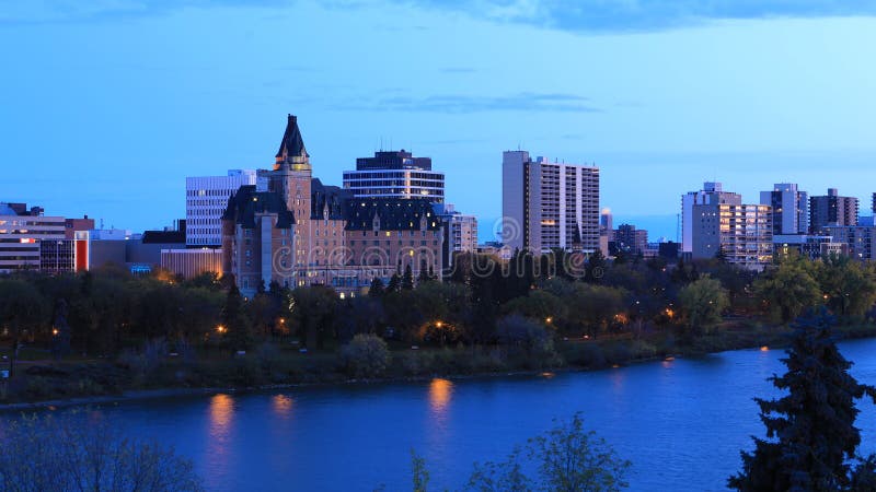 Saskatoon, Canada Skyline at Night Stock Photo - Image of tree ...