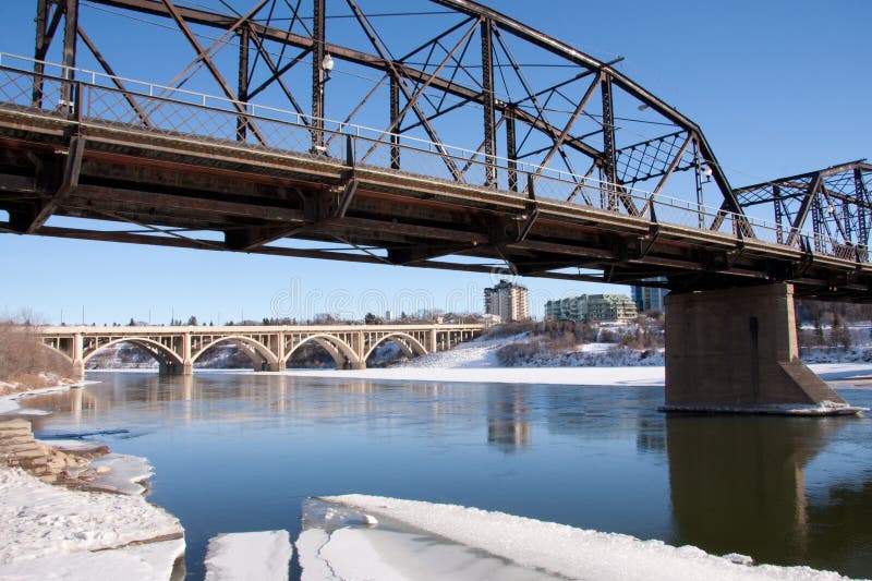 Saskatoon is the City of Bridges Stock Image - Image of reflection ...