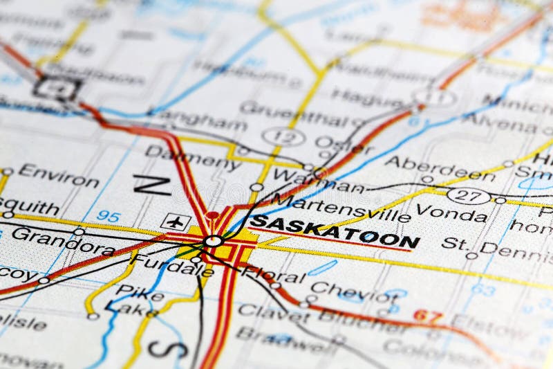 Saskatoon City Road Map Area. Closeup Macro View Stock Photo - Image of ...