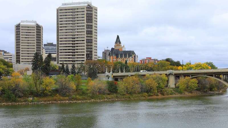 Saskatoon Cityscape and South Saskatchewan River Stock Photo - Image of ...