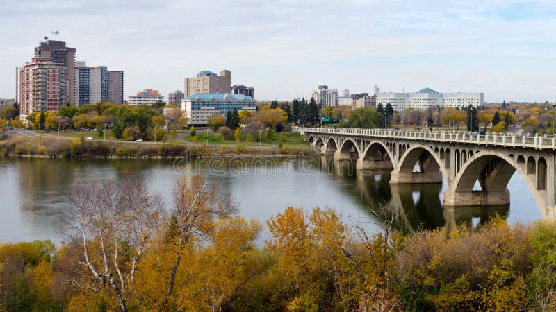 Saskatoon Cityscape with the University Bridge Stock Photo - Image of ...
