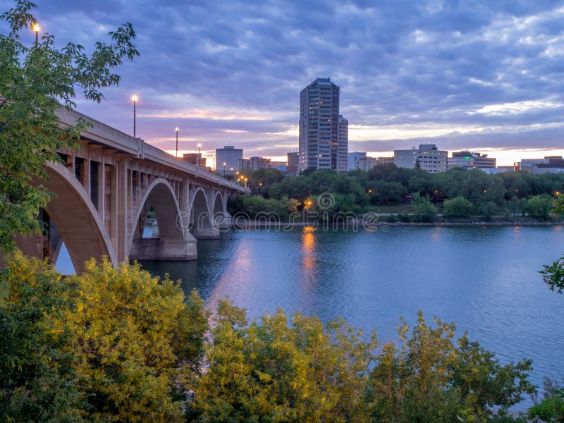 Saskatoon skyline at night stock photo. Image of panorama - 76922354