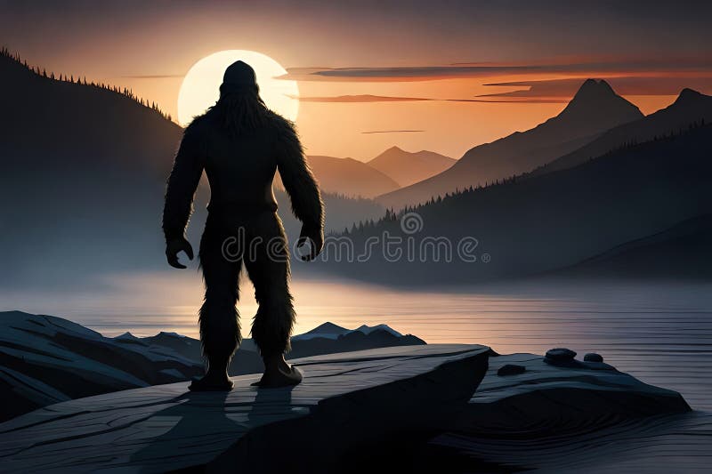 Sasquatch Silhouette Standing on Cliff Ledge Stock Illustration ...