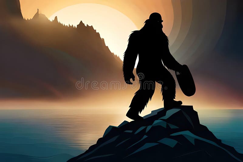 Sasquatch Silhouette Standing on Cliff Ledge Stock Illustration ...