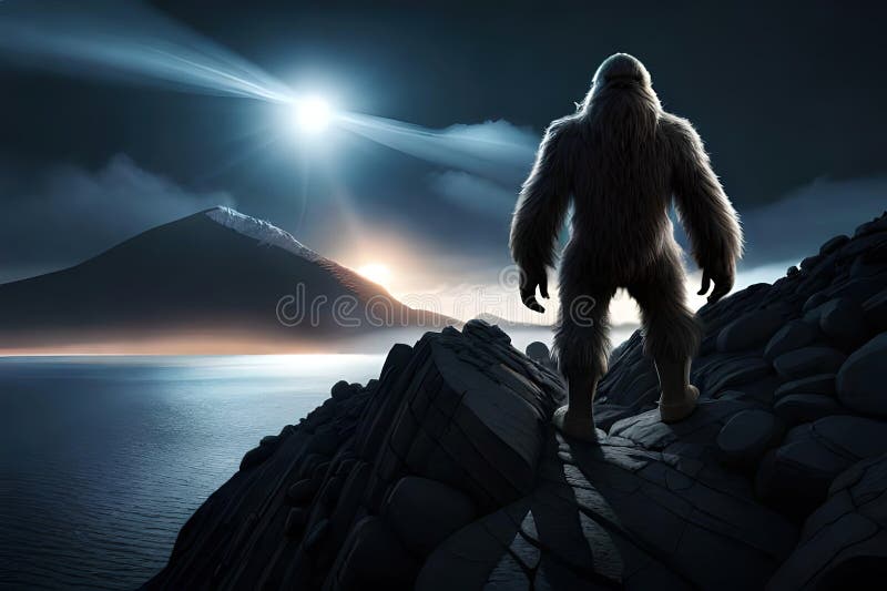 Sasquatch Silhouette Standing on Cliff Ledge Stock Illustration ...