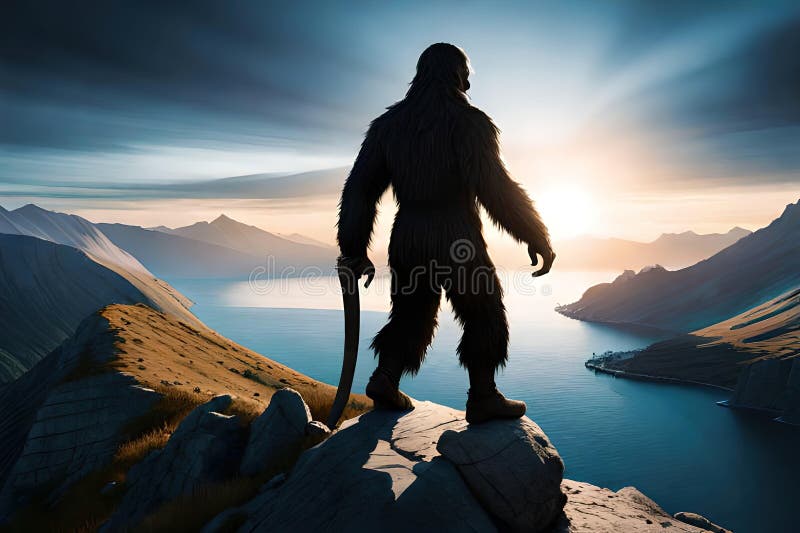 Sasquatch Silhouette Standing on Cliff Ledge Stock Illustration ...