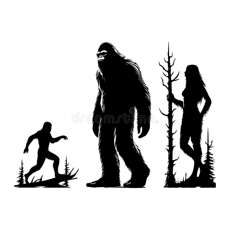 Sasquatch Silhouettes Isolated on a White Background, Vector ...
