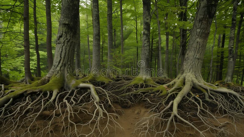 Sassafras Trees with Exposed Roots for Harvesting Stock Illustration ...