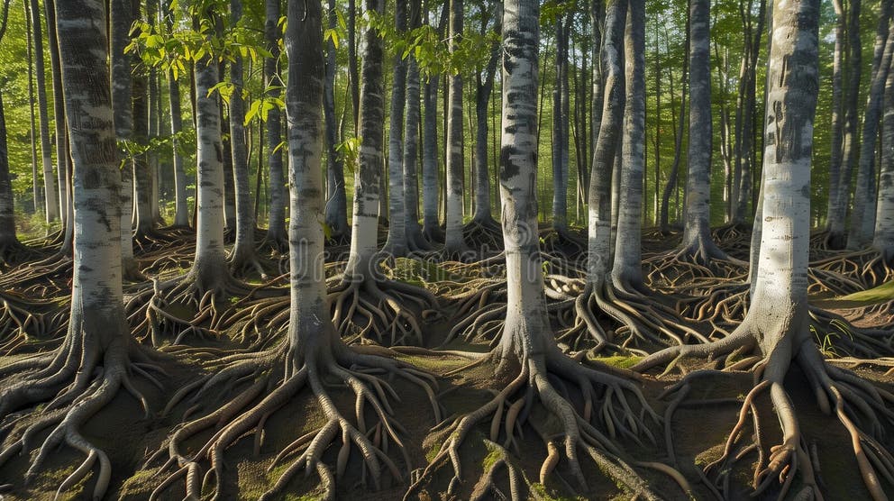 Sassafras Trees with Exposed Roots for Harvesting Stock Illustration ...