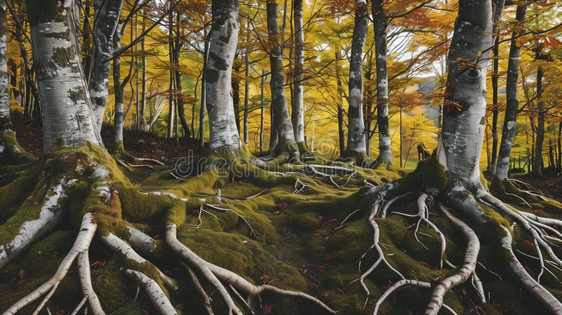 Sassafras Trees with Exposed Roots for Harvesting Stock Illustration ...