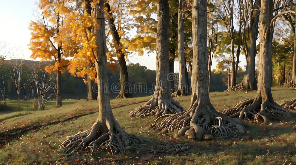 Sassafras Trees with Exposed Roots for Harvesting Stock Illustration ...