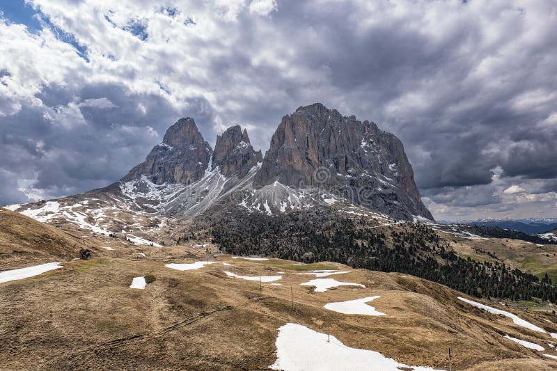 Sasso Lungo and Sasso Piatto Peaks in the Dolomites Stock Image - Image ...