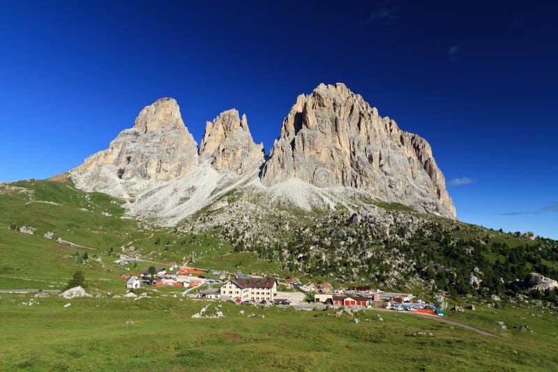 Sassolungo - Langkofel Mount from Sella Pass Stock Image - Image of ...