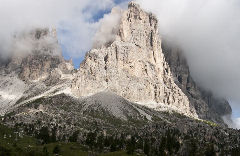 Sassolungo towers stock image. Image of langkofel, clouds - 21638725