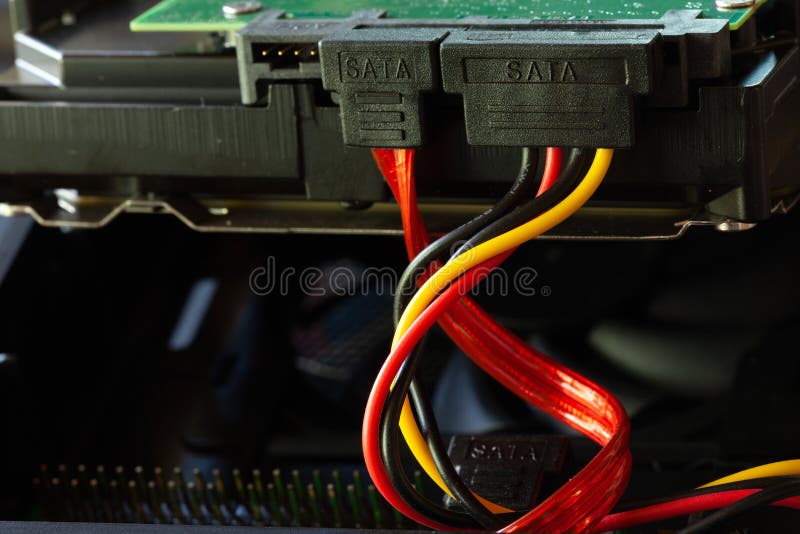 SATA Computer Connector and Cables in a HDD Hard Disk Drive Closeup ...