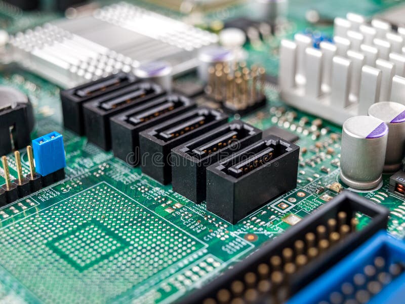 SATA Connectors on Computer Motherboard of Sata3 and Sata6 Types Marked ...