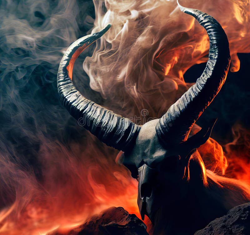 Satan Looking through Fire and Smoke Stock Illustration - Illustration ...