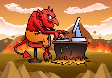Satan using computer stock illustration. Illustration of cartoon - 90986810