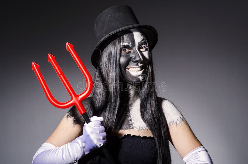 Satana Woman with Pitchfork Stock Photo - Image of inferno, halloween ...