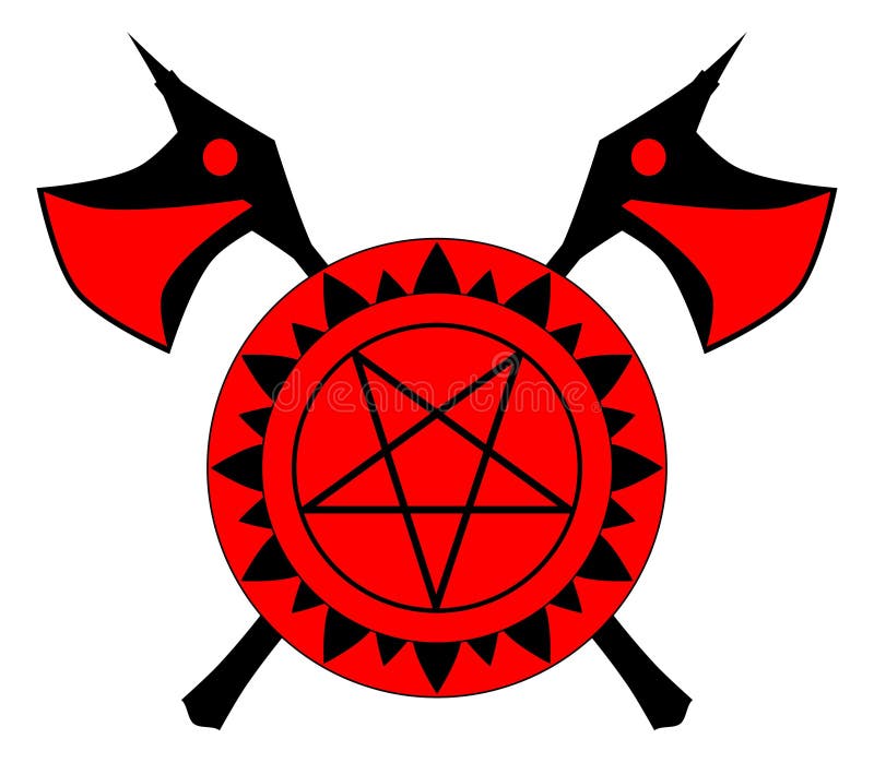 Satanist Pentacle with Double Axes, Red and Black, Isolated. Stock ...