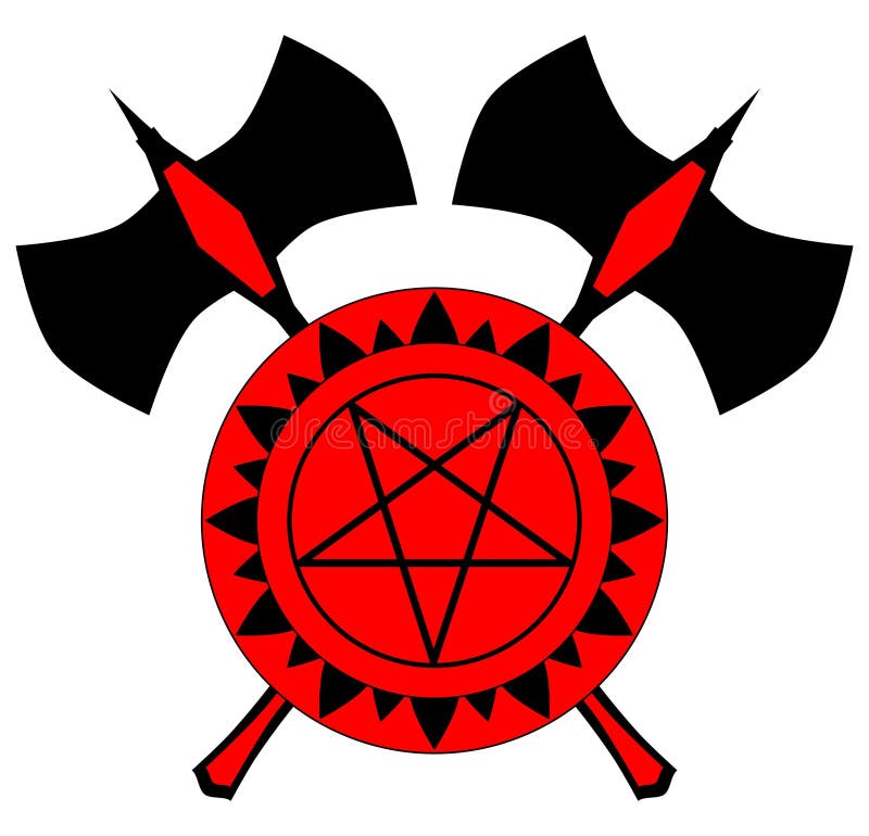 Satanist Pentacle with Double Axes, Red and Black, Isolated. Stock ...
