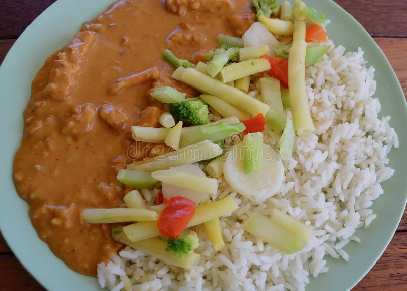 Satay Chicken with Vegetables and Rice Stock Image - Image of cuisine ...