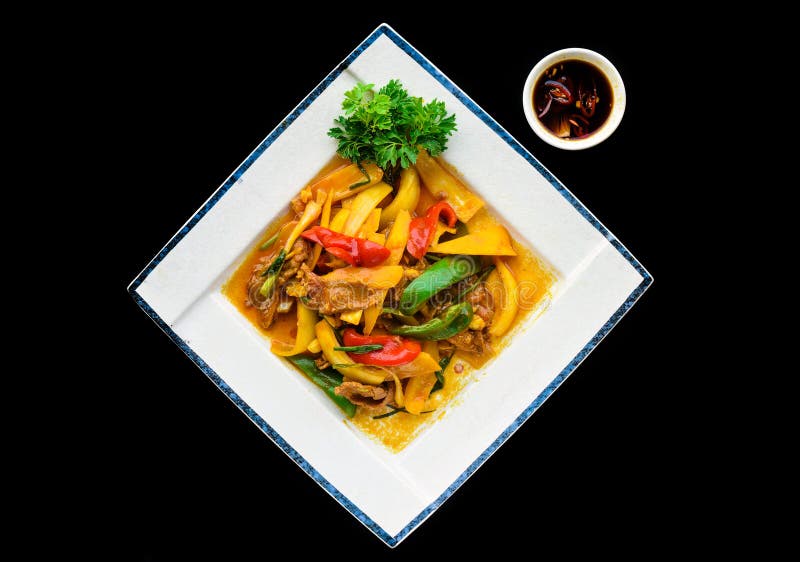 Satay Fried Beef with with Pepper in Vietnamese Style for a Menu Stock ...