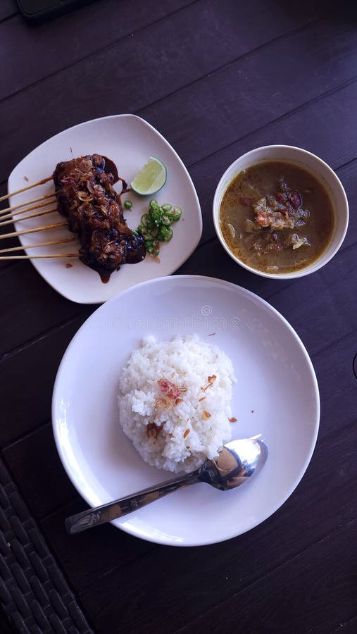 Satay and White Rice Dish on the Table Stock Image - Image of goat ...