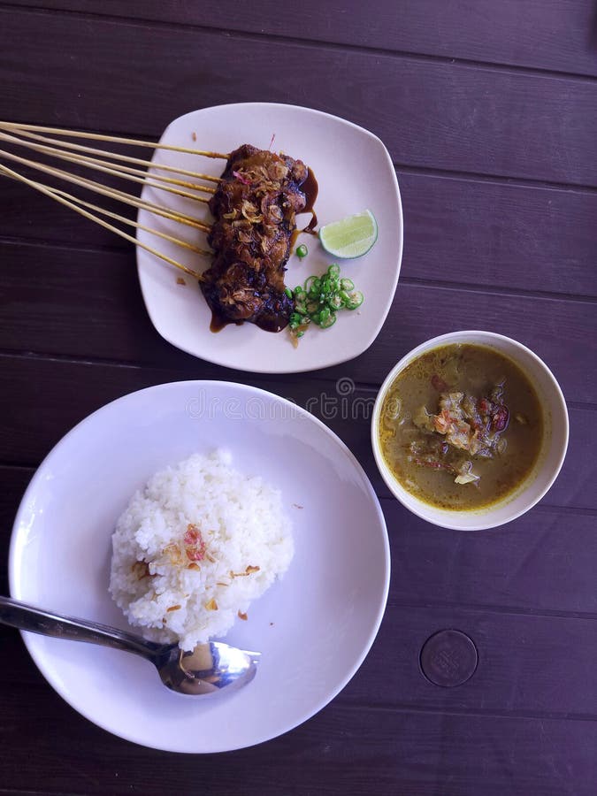 Satay and White Rice Dish on the Table Stock Image - Image of curry ...