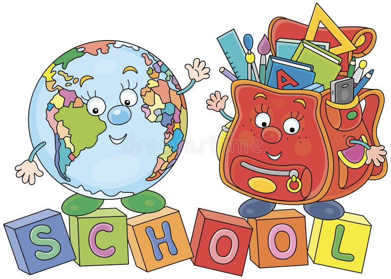 Cartoony Schoolbag and Globe Stock Vector - Illustration of kids ...