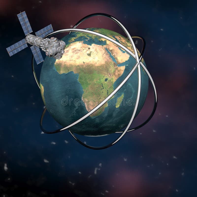 Satellite Sputnik Orbiting Earth Stock Illustration - Illustration of ...