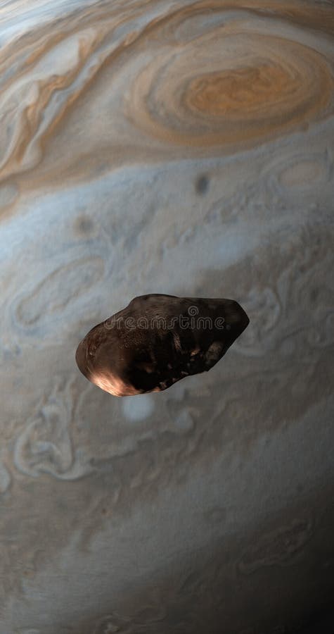 Satellite Amalthea, Jupiter V, Orbiting Around Jupiter Planet. 3d ...