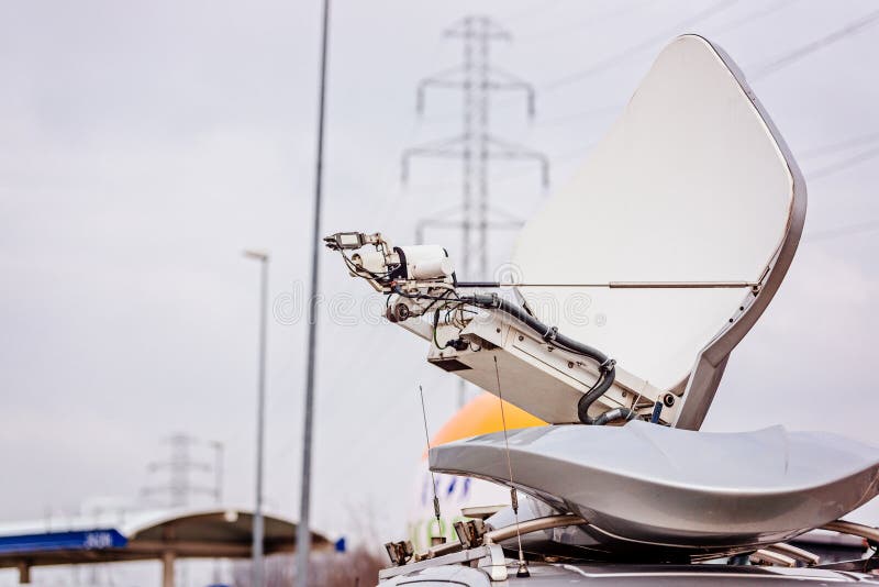 Satellite Antenna Mounted on Television Van Stock Photo - Image of dish ...