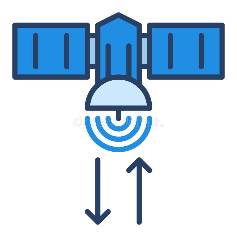 Satellite with Arrows Vector Global Internet Concept Blue Icon Stock ...