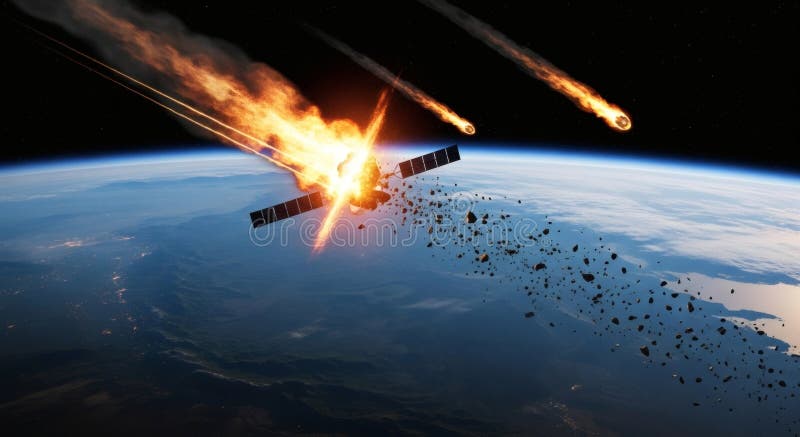 Satellite Collision with Meteor Stock Image - Image of hazard, debris ...