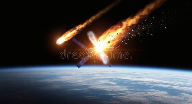 Satellite Collision in Space Stock Photo - Image of cosmic, catastrophe ...