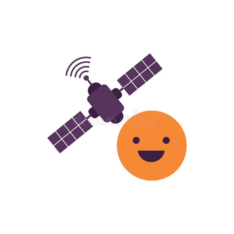 Satellite Communication with Smiling Emoji Icon in Flat Design Style ...
