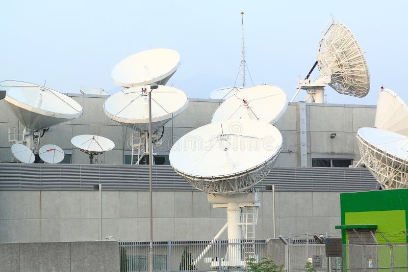 Satellite Communications Dishes Stock Photo - Image of broadcast ...