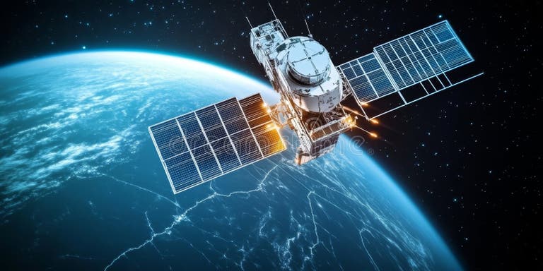 Satellite Communications Equipment Orbiting Earth, Supporting Global Data Security and ...