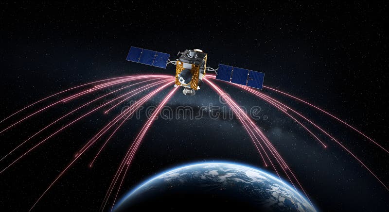 Satellite Communications Transmitting Data To Earth Across Digital ...