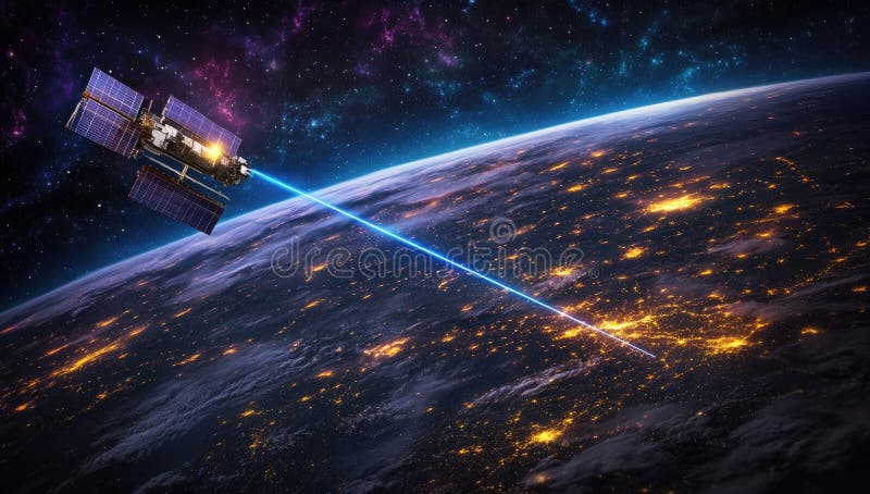 Satellite Laser Communication Stock Illustration - Illustration of ...