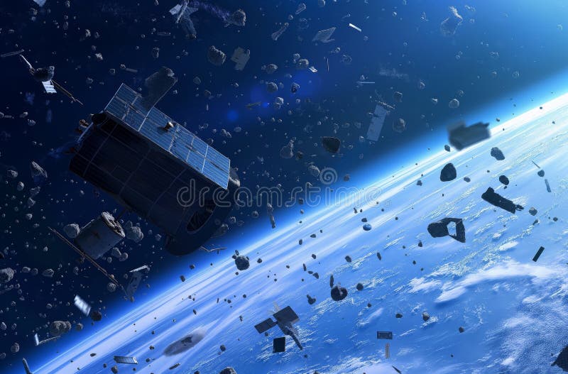 Satellite Debris Orbiting Earth Stock Photo - Image of collision ...