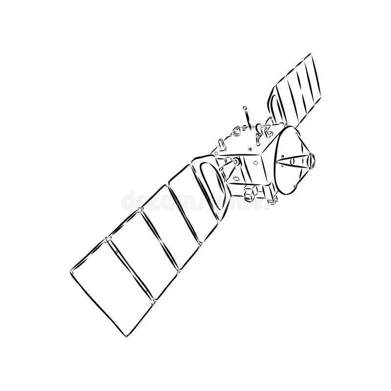 Satellite with Dish Antenna. Doodle Style Space Satellite Vector Stock ...